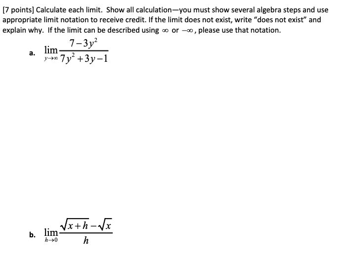 Solved [7 points] Calculate each limit. Show all | Chegg.com