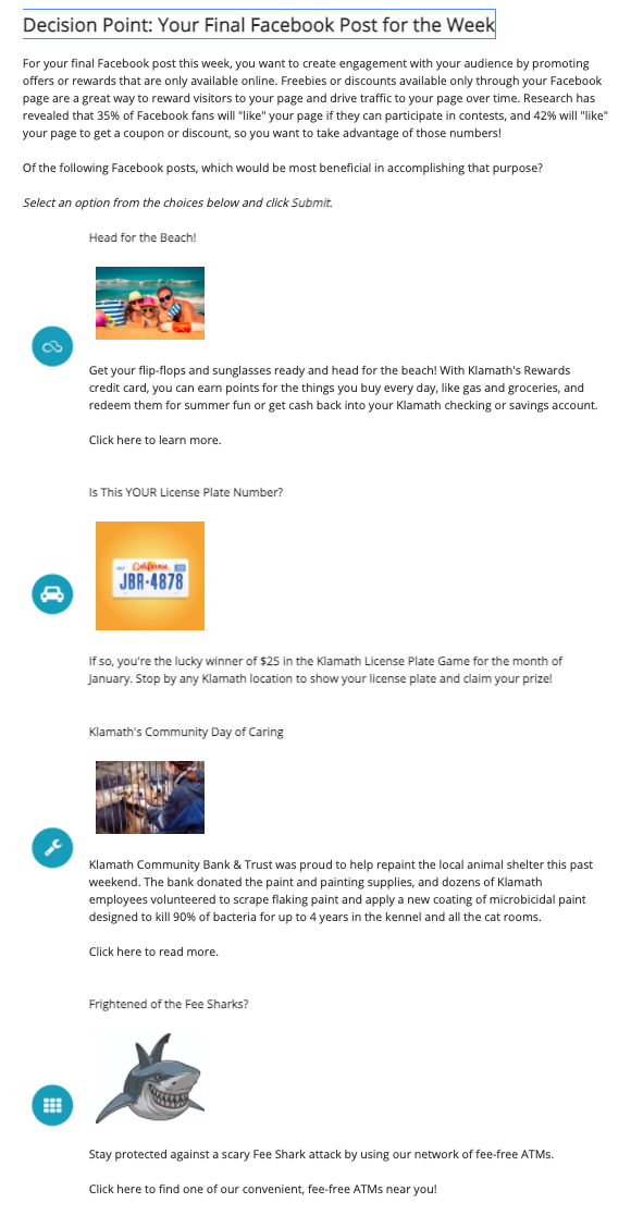 Solved Decision Point: Your Final Facebook Post for the Week | Chegg.com