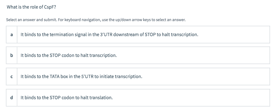 Solved What is the role of CspF? Select an answer and | Chegg.com
