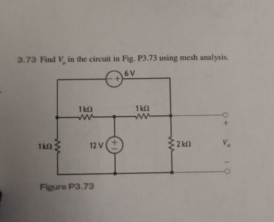Solved 3.73 Find V. in the circuit in Fig. P3.73 using mesh | Chegg.com