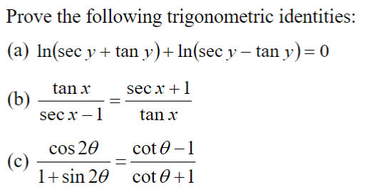 Solved Prove the following trigonometric identities: (a) | Chegg.com