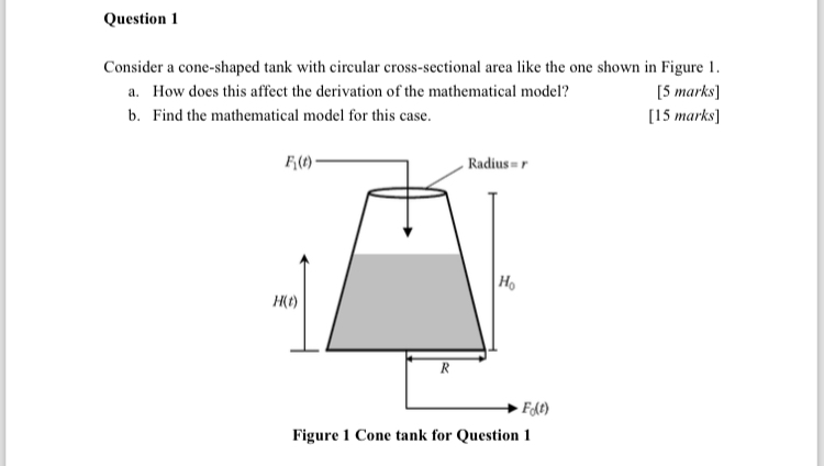 Solved Question 1Consider a cone-shaped tank with circular | Chegg.com