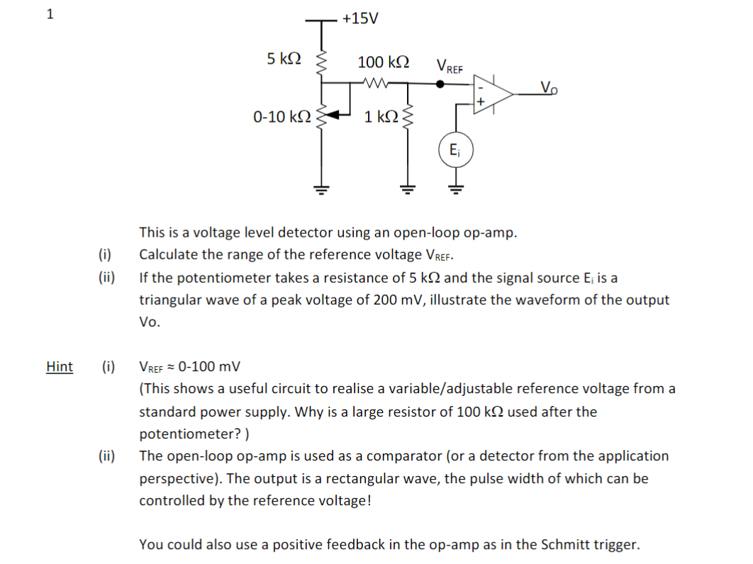 Solved This is a voltage level detector using an open-loop | Chegg.com