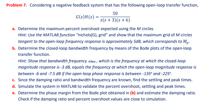 Solved Problem 7. Considering a negative feedback system | Chegg.com