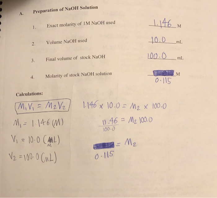Solved A. Preparation of NaOH Solution 1. Exact molarity of | Chegg.com