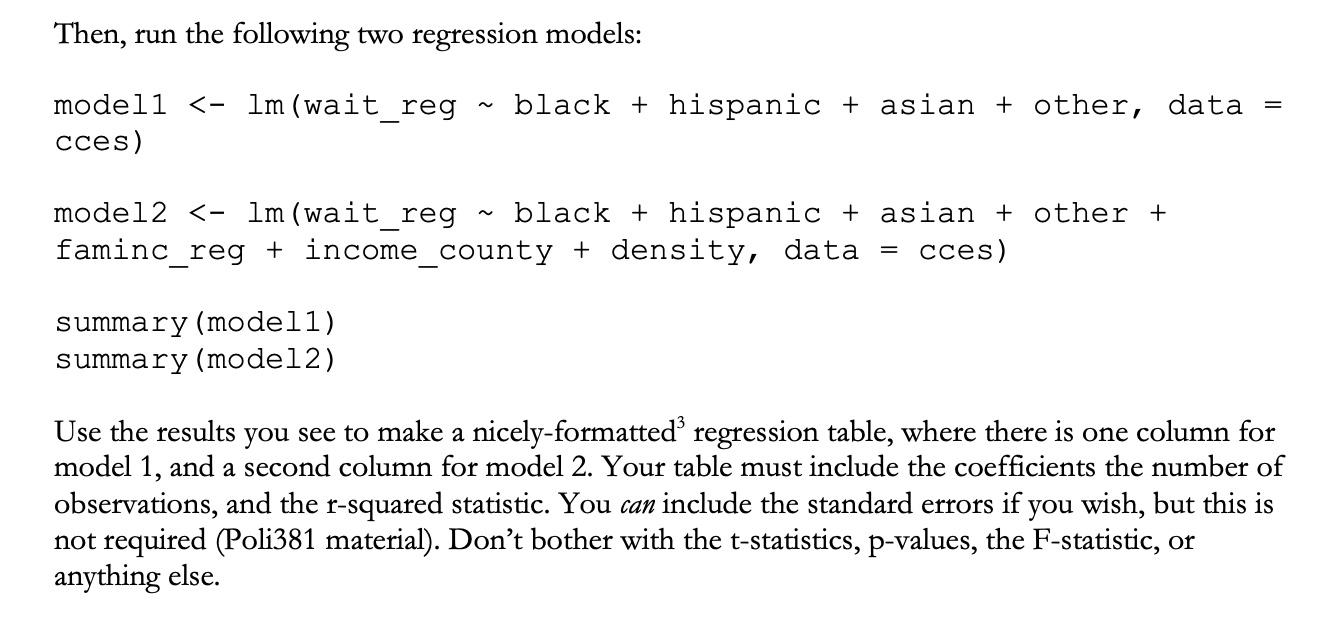 Solved Then, run the following two regression models: model1 | Chegg.com