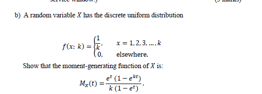 Solved b) A random variable X has the discrete uniform | Chegg.com