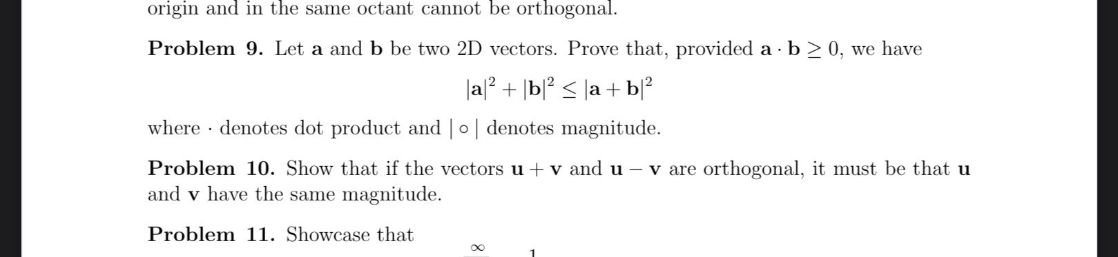 Solved Problem 9. Let a and b be two 2D vectors. Prove that, | Chegg.com