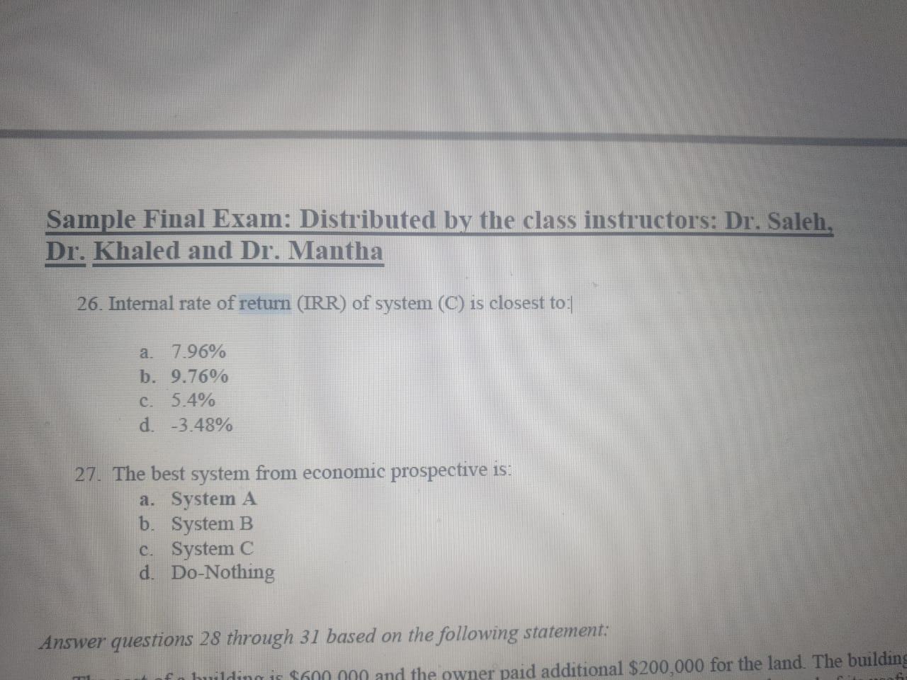 Solved Answer questions 24 through 27 based on the following | Chegg.com