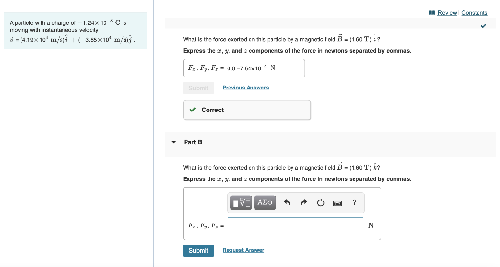 Solved MI Review Constants A particle with a charge of -1.24 | Chegg.com