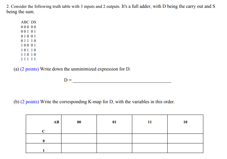 Solved 2. Consider the following truth table with 3 inputs | Chegg.com