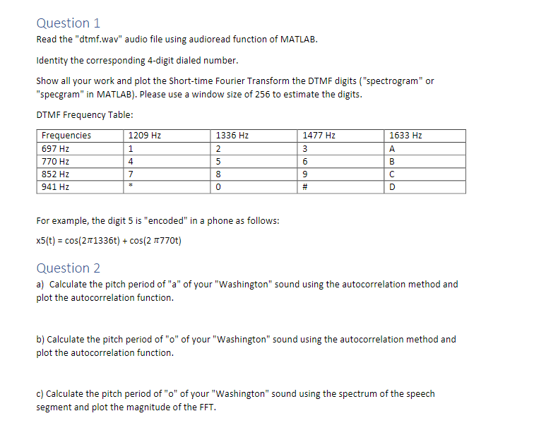 Solved Question 1 Read the "dtmf.wav" audio file using | Chegg.com