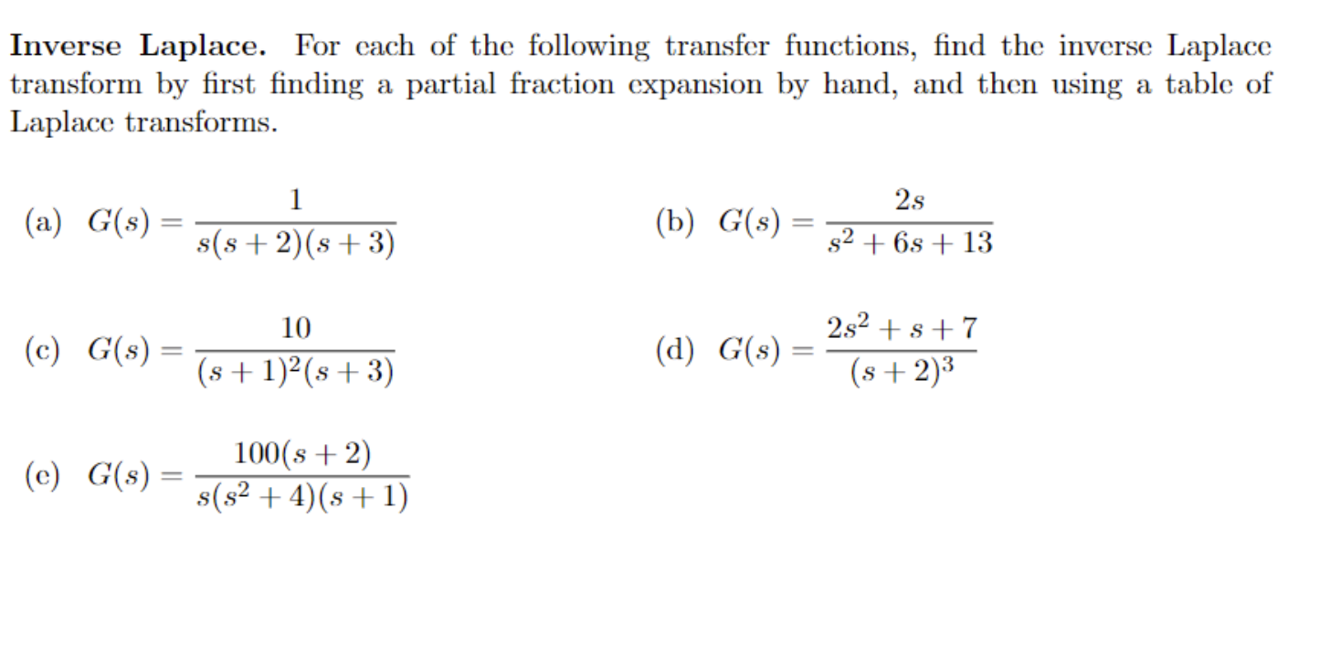 Solved Inverse Laplace. For each of the following transfer | Chegg.com