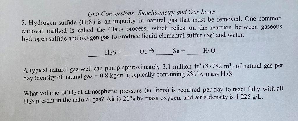 Solved Unit Conversions, Stoichiometry and Gas Laws 5. | Chegg.com