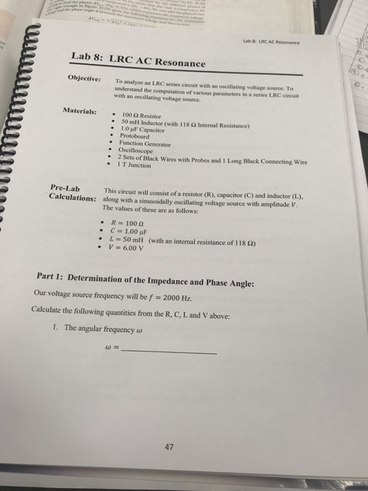 Solved Lab & LRC AC Resonance Lab 8: LRC AC Resonance | Chegg.com