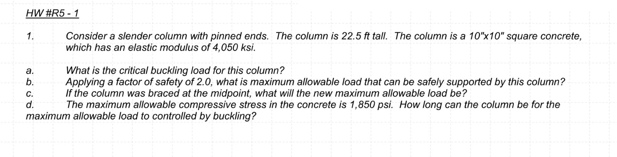 Solved 1. Consider a slender column with pinned ends. The | Chegg.com