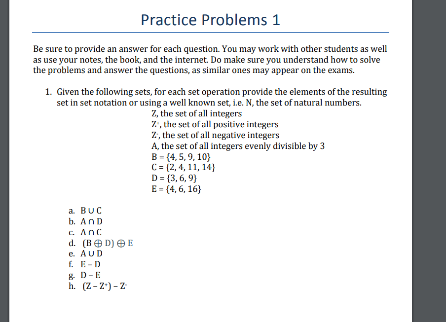 Solved Practice Problems 1 Be sure to provide an answer for | Chegg.com