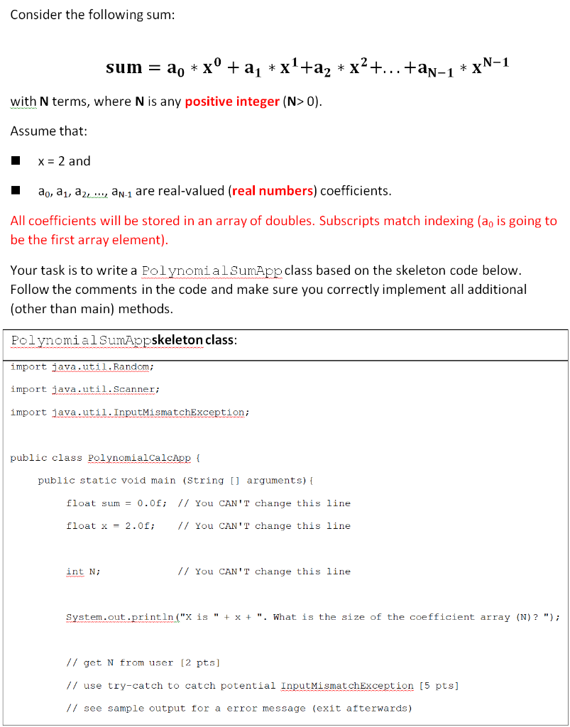 Solved Consider the following sum: sum = 2, * xº + aj *x+a2 | Chegg.com