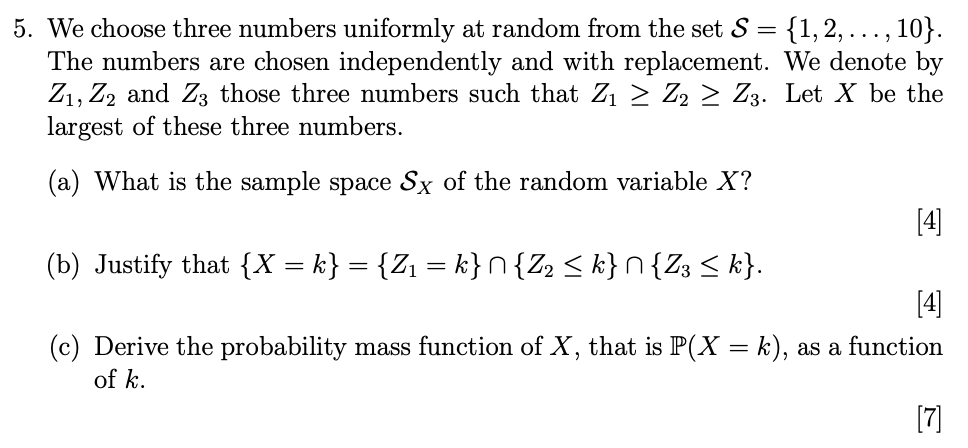 Solved 5. We choose three numbers uniformly at random from | Chegg.com
