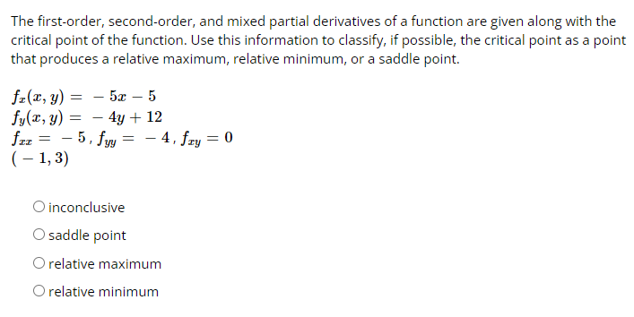 Solved The first-order, second-order, and mixed partial | Chegg.com