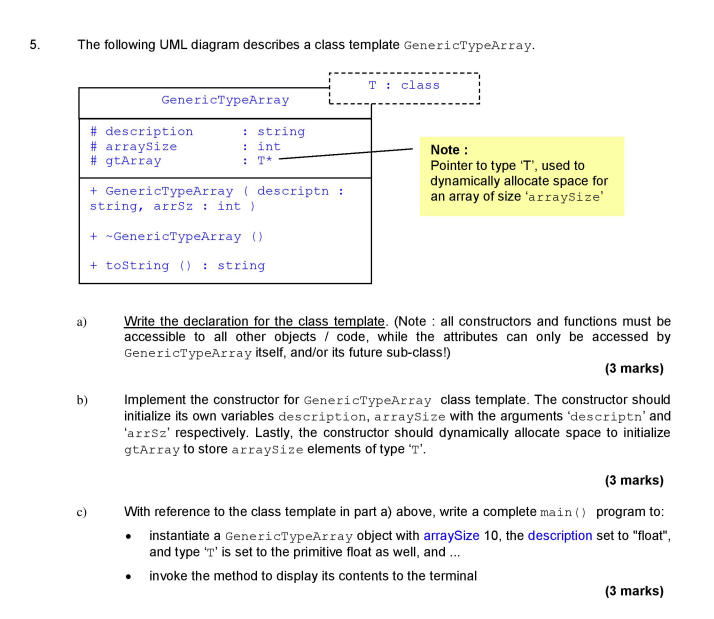 Solved . 5. The following UML diagram describes a class | Chegg.com