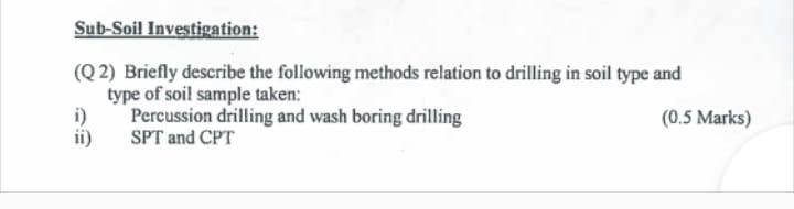Solved Sub-Soil Investigation: (Q2) Briefly describe the | Chegg.com