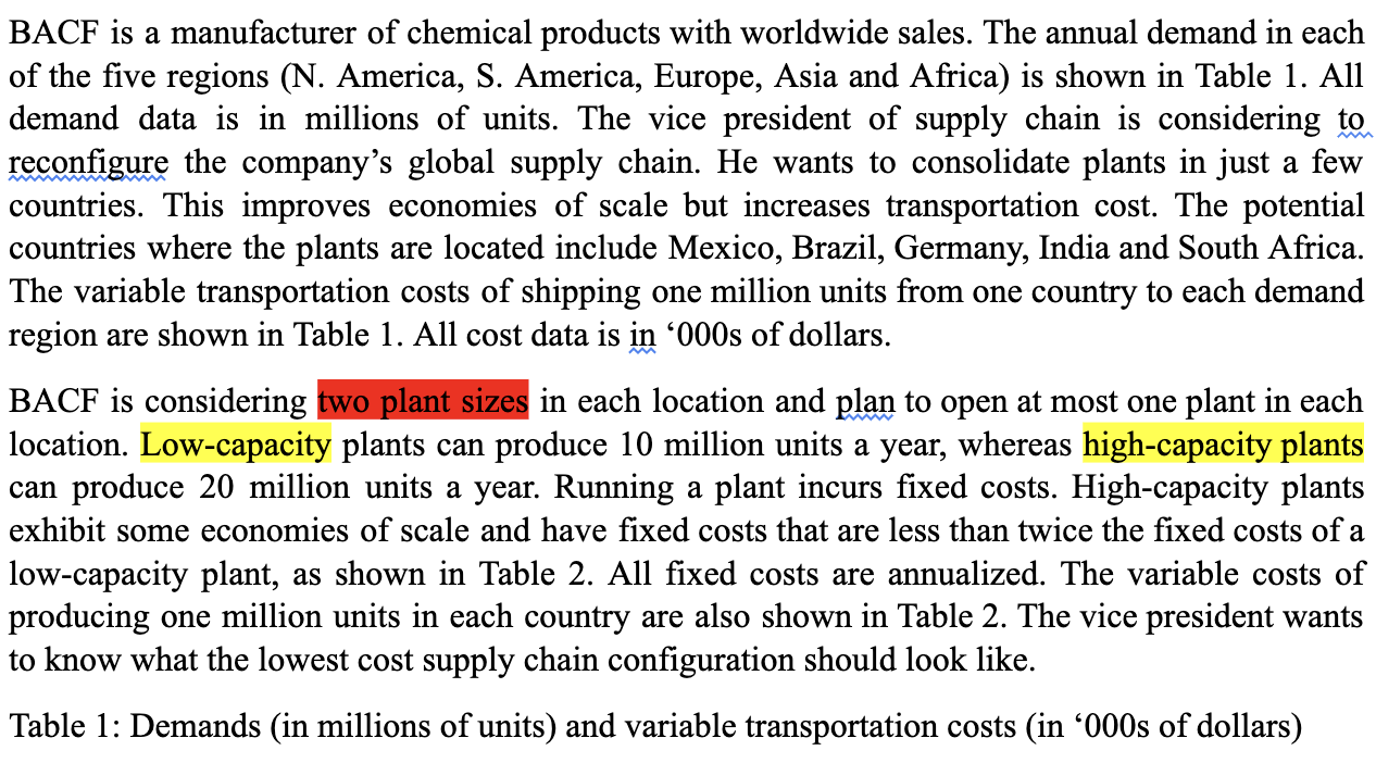 BACF is a manufacturer of chemical products with | Chegg.com