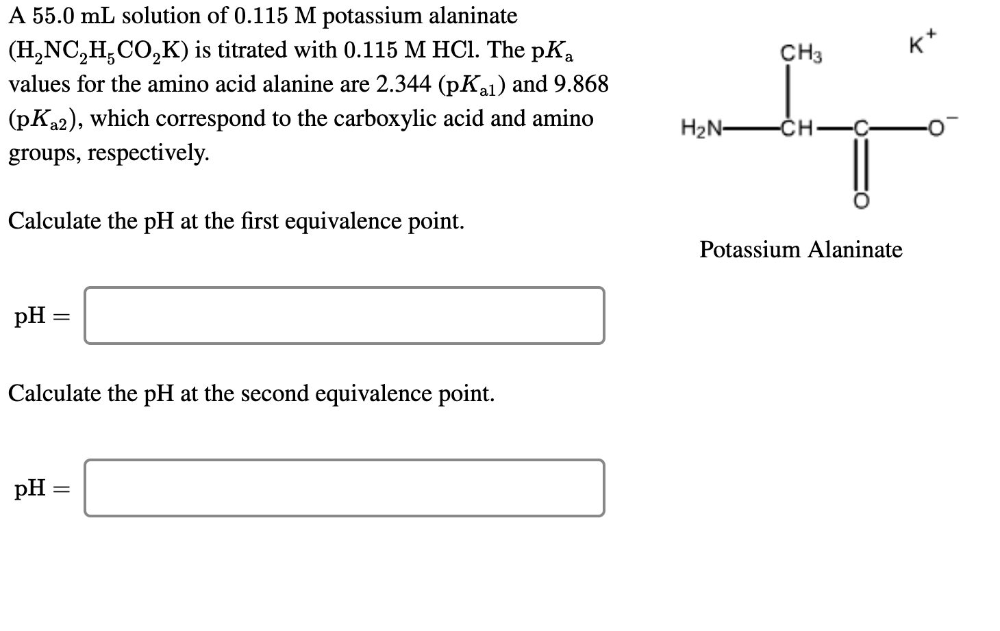 Solved A 55.0 mL solution of 0.115 M potassium alaninate | Chegg.com