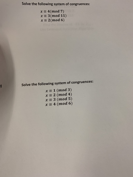 Solved Solve The Following System Of Congruencess X 4 mod Chegg solved-solve-the-following-system-of-congruencess-x-4-mod-chegg
