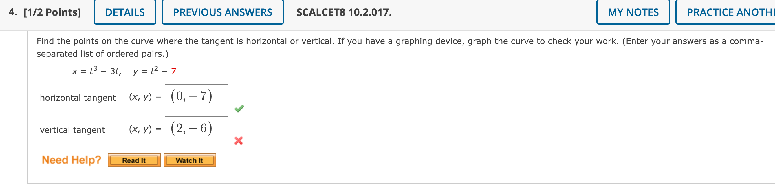 Solved [1/2 Points] SCALCET8 10.2.017. Find the points on | Chegg.com