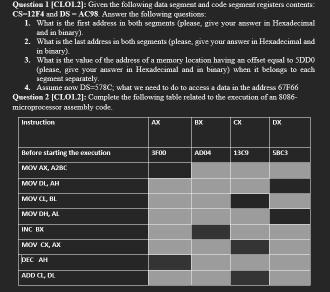 Solved Question 1 [CLO1.2]: Given the following data segment | Chegg.com