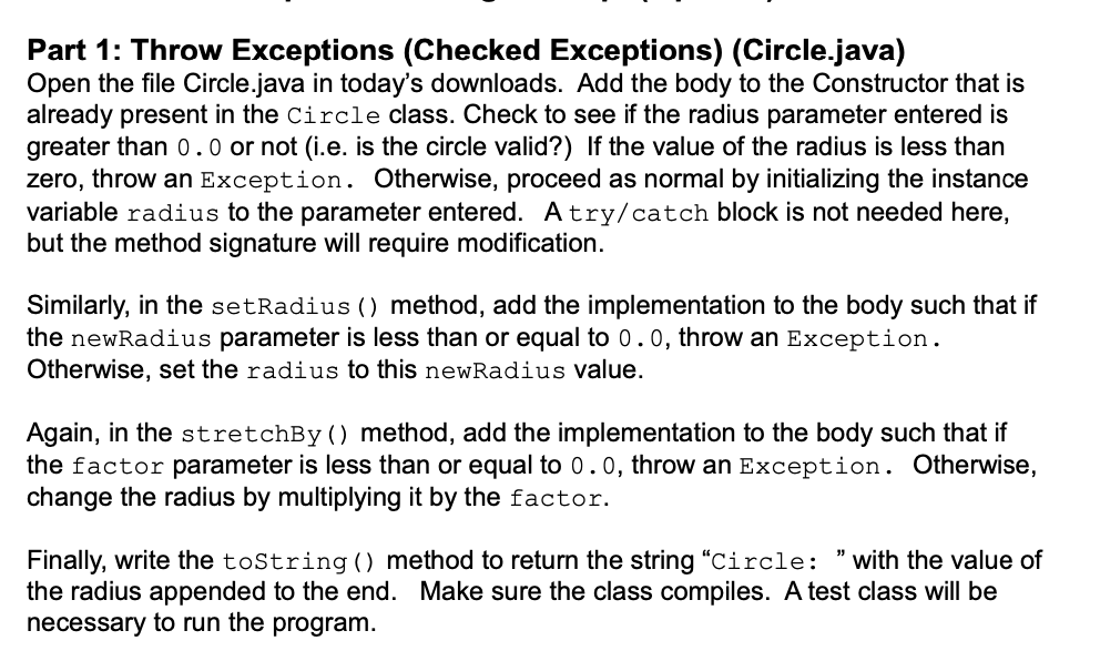 Solved public class Circle { // Student Starter code | Chegg.com