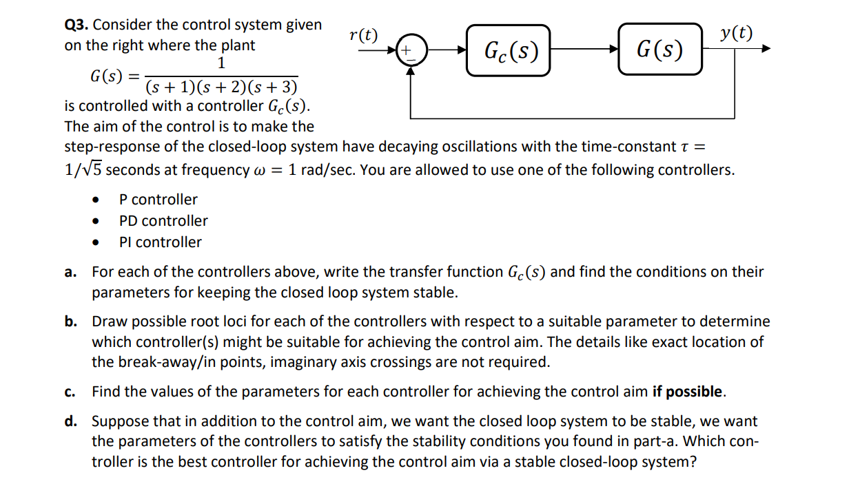 Solved Q3. Consider the control system given on the right | Chegg.com