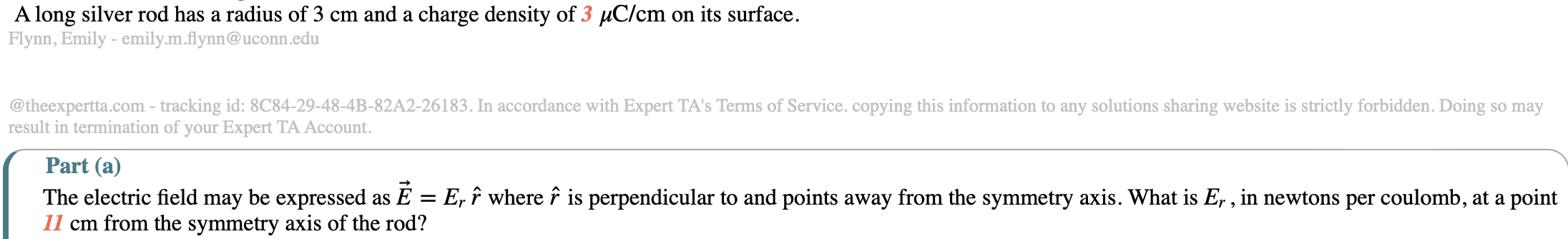 Solved A long silver rod has a radius of 3 cm ﻿and a charge | Chegg.com