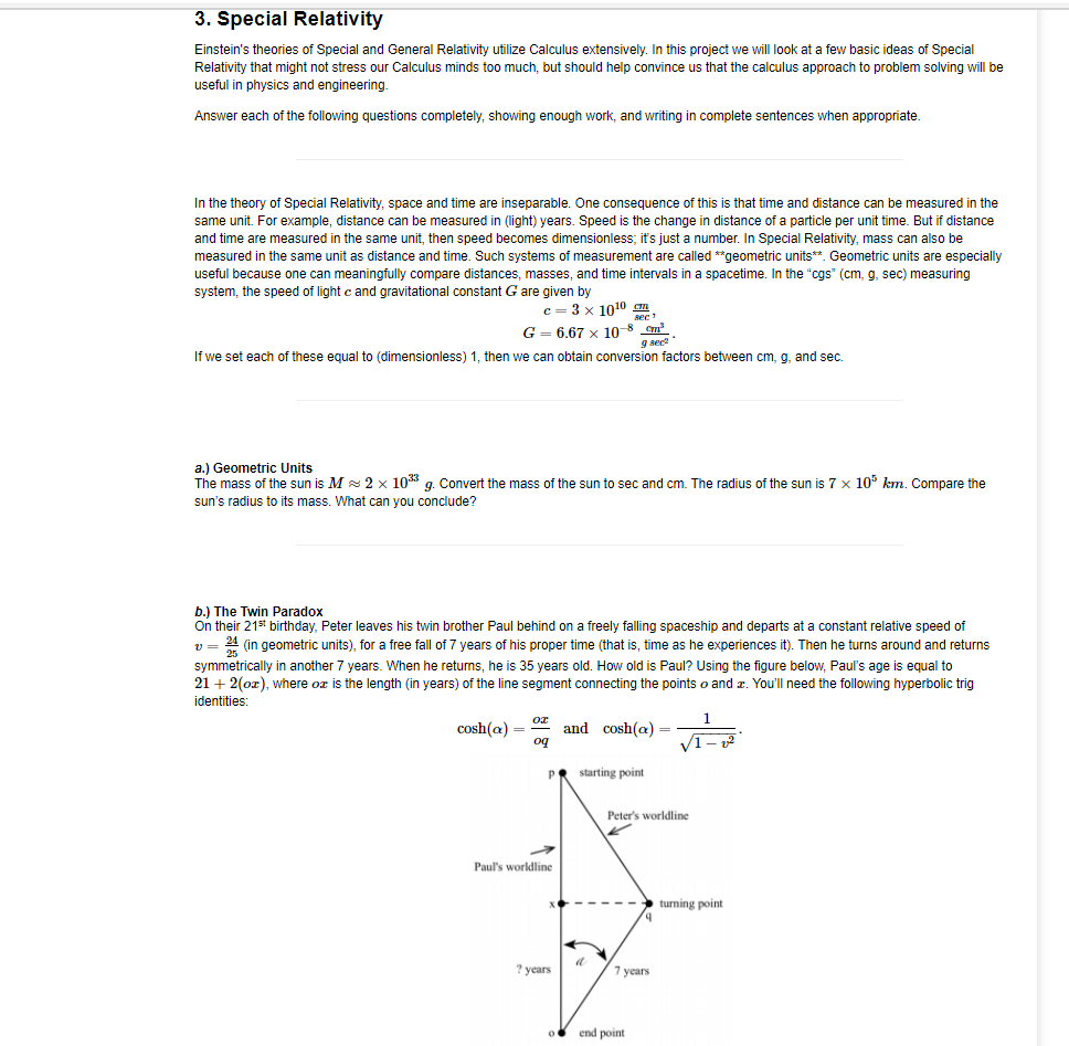Solved 3. Special Relativity Einstein's theories of Special | Chegg.com