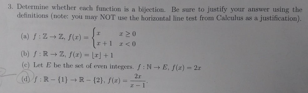 Solved 3 Determine Whether Each Function Is A Bijection Be