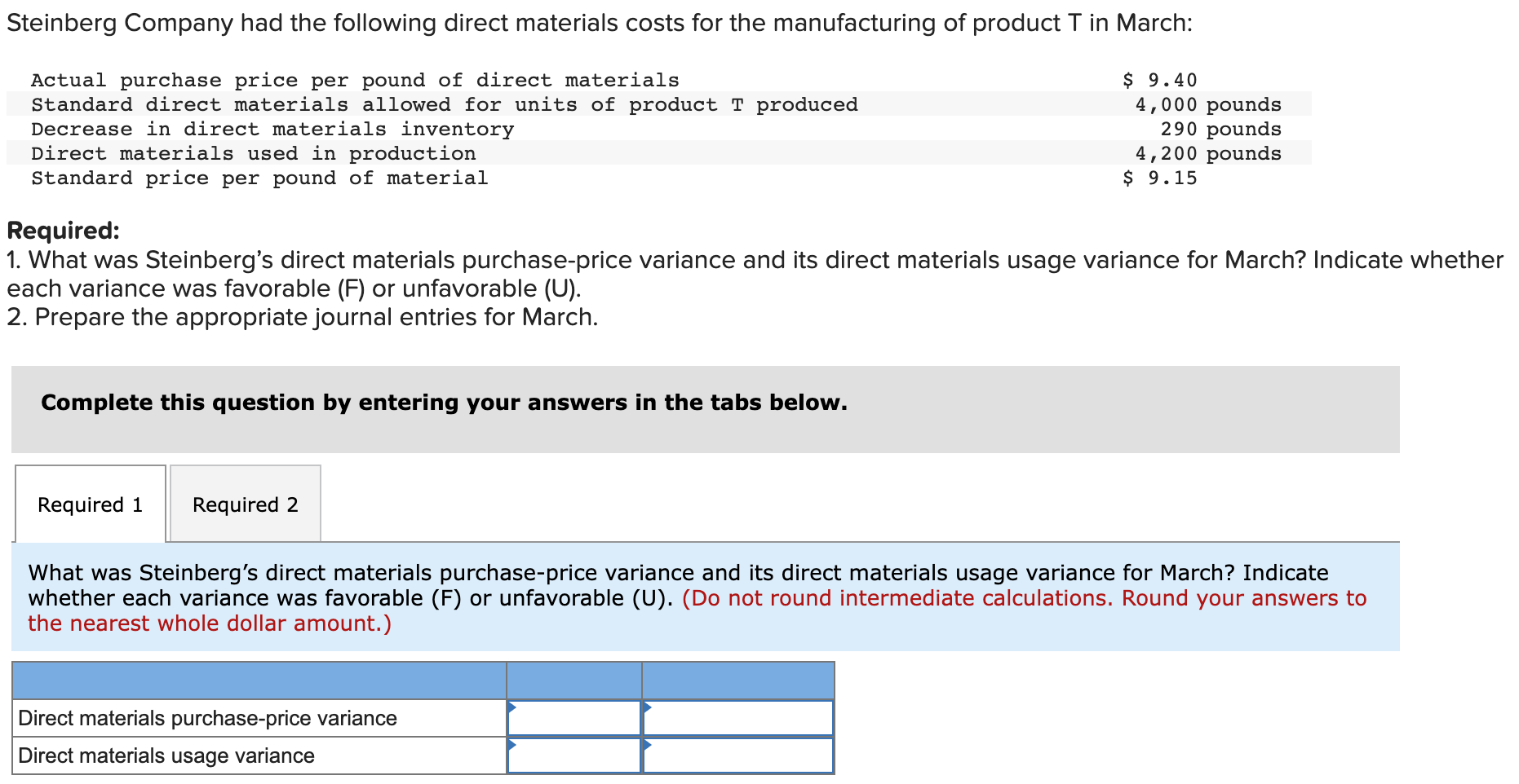 Solved What was Steinberg's direct materials purchase-price | Chegg.com