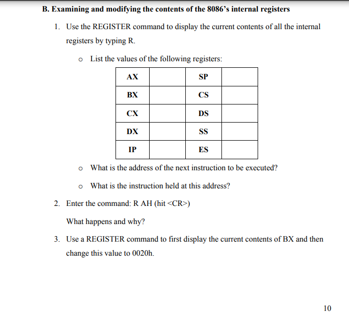 Solved . Examining and modifying the contents of the 8086's | Chegg.com