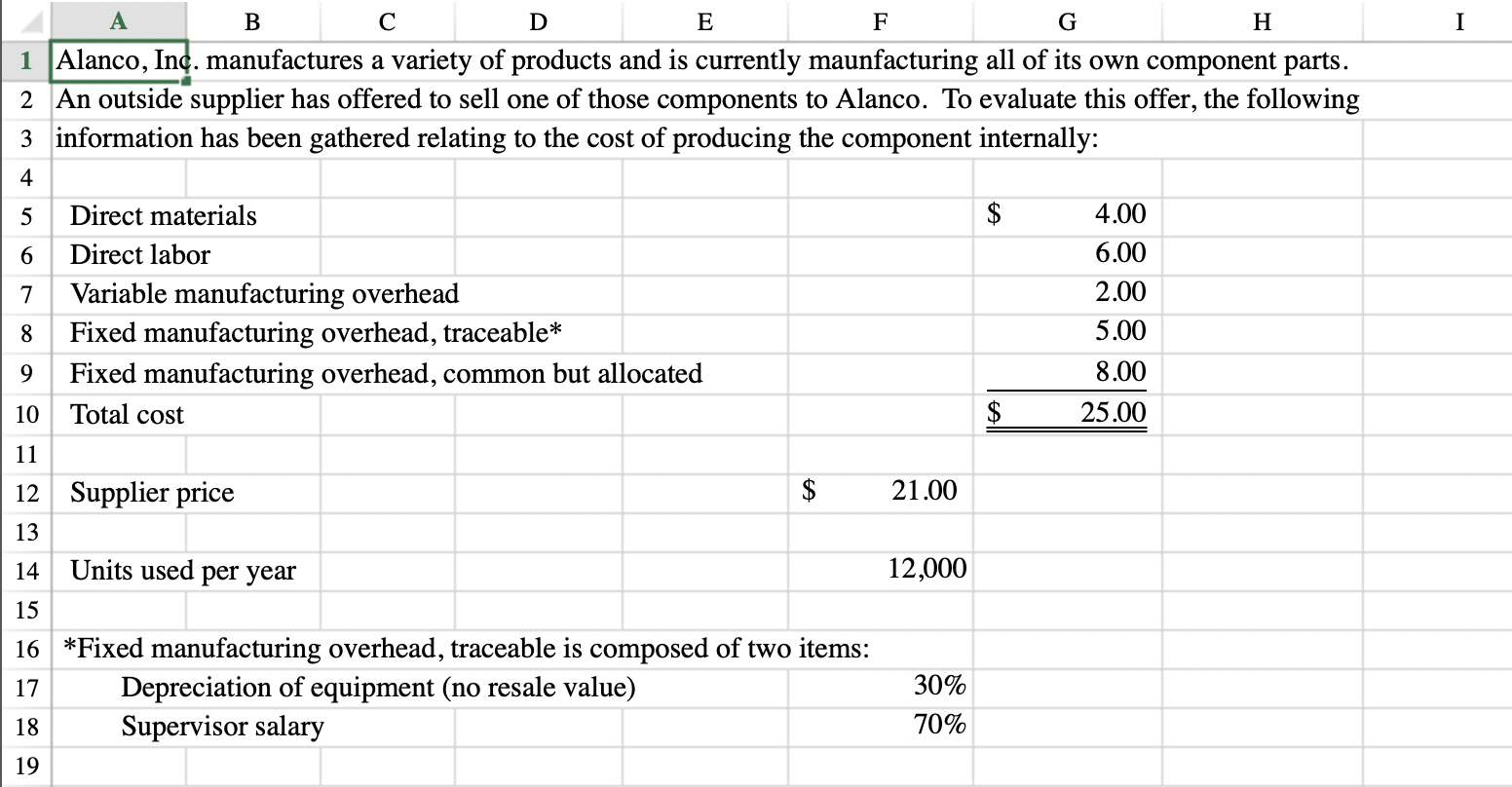 Solved 1. Assuming the company has no alternative use for | Chegg.com