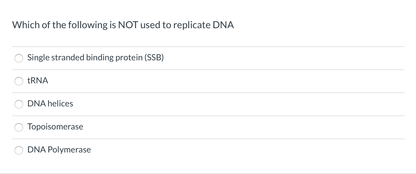 Solved Which of the following is NOT used to replicate DNA O | Chegg.com
