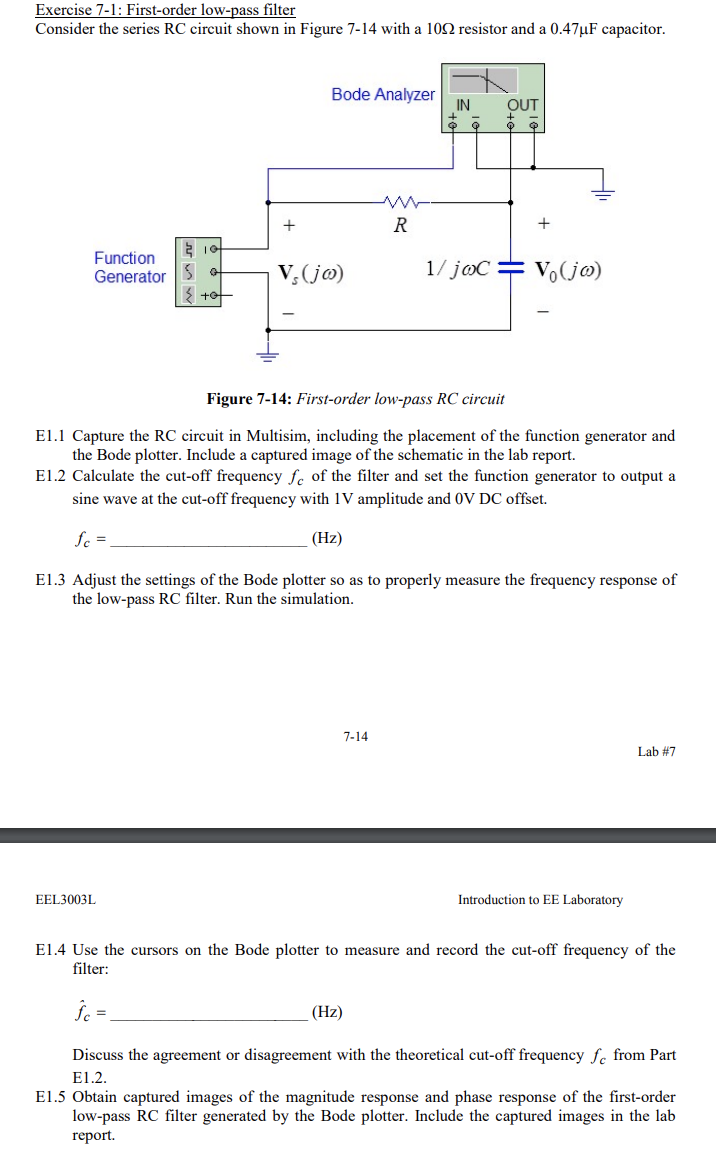 Solved Exercise 7-1: First-order low-pass filterConsider the | Chegg.com