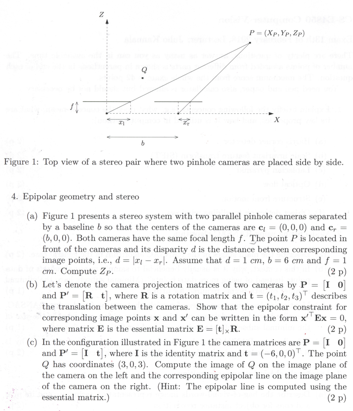 Solved Figure 1: Top view of a stereo pair where two pinhole | Chegg.com