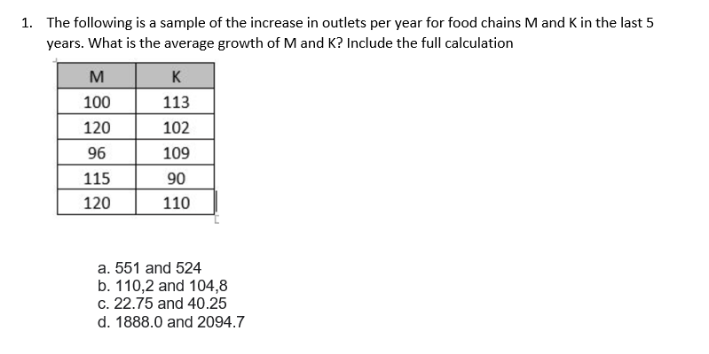 Solved 1. The following is a sample of the increase in | Chegg.com