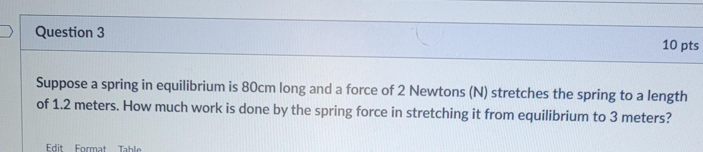 Solved Question 3 10 pts Suppose a spring in equilibrium is | Chegg.com
