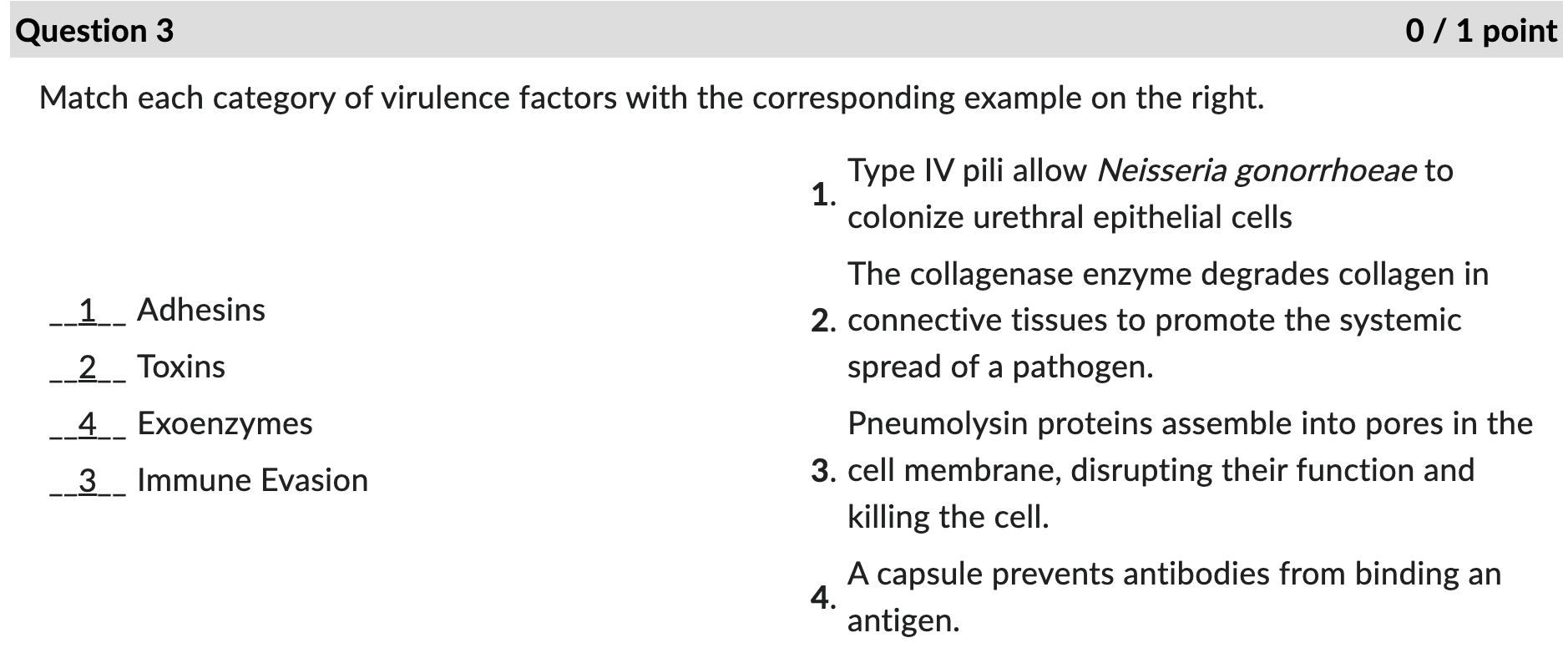 Solved Question 3Match each category of virulence factors | Chegg.com