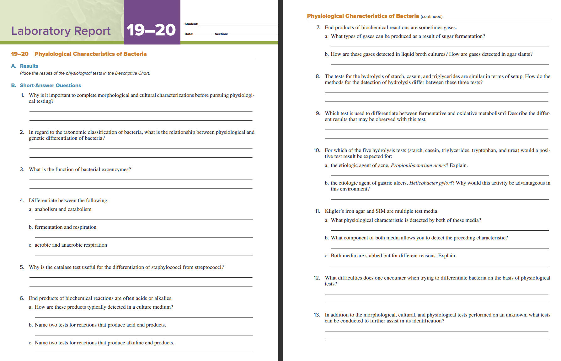 Solved Laboratory Report 19−20 Student: Physiological | Chegg.com