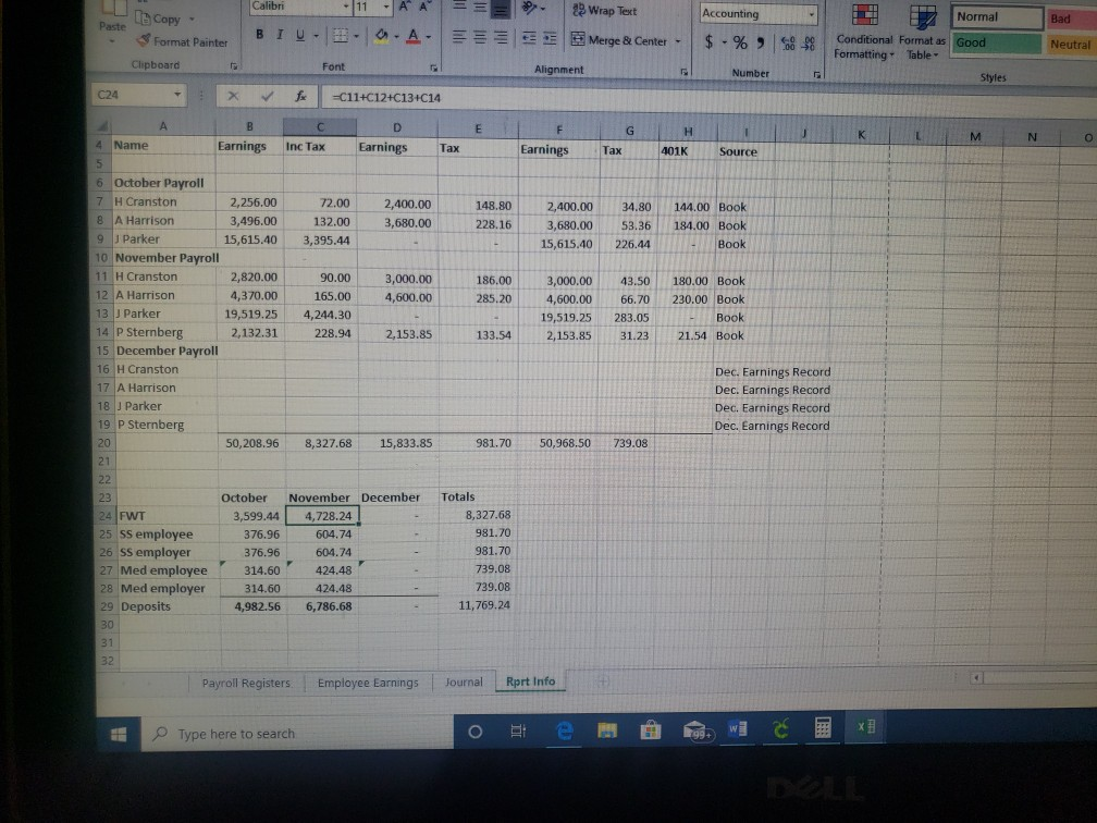 Solved establish an employee earnings records for each of | Chegg.com