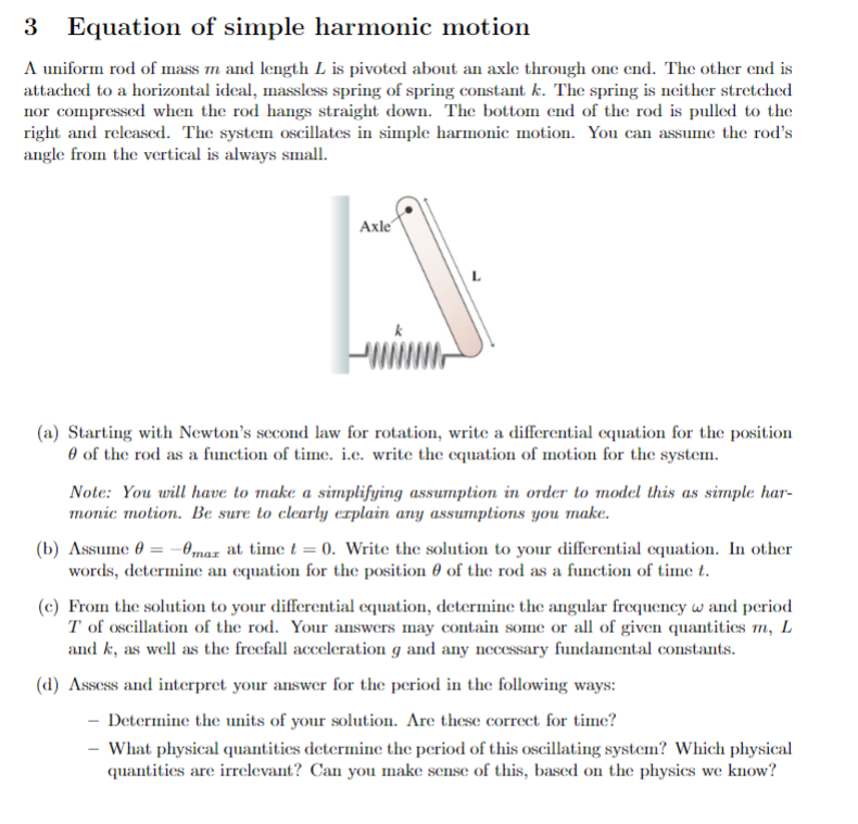 Solved 3 Equation of simple harmonic motion Λ uniform rod of | Chegg.com