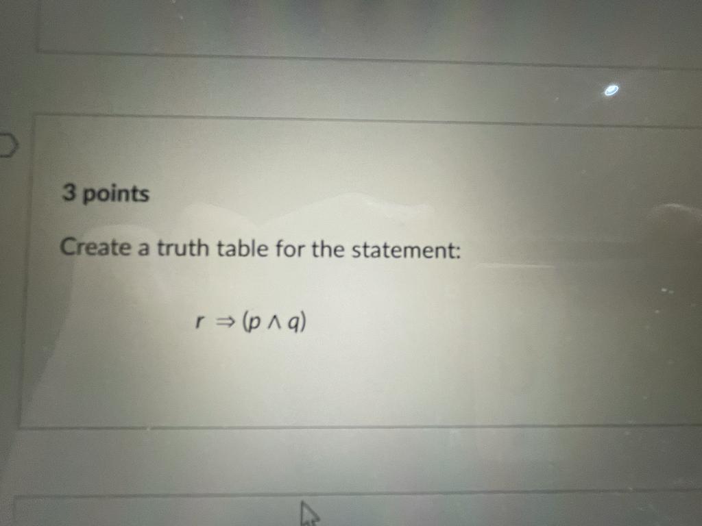 Solved 3 points Create a truth table for the statement: r⇒ | Chegg.com