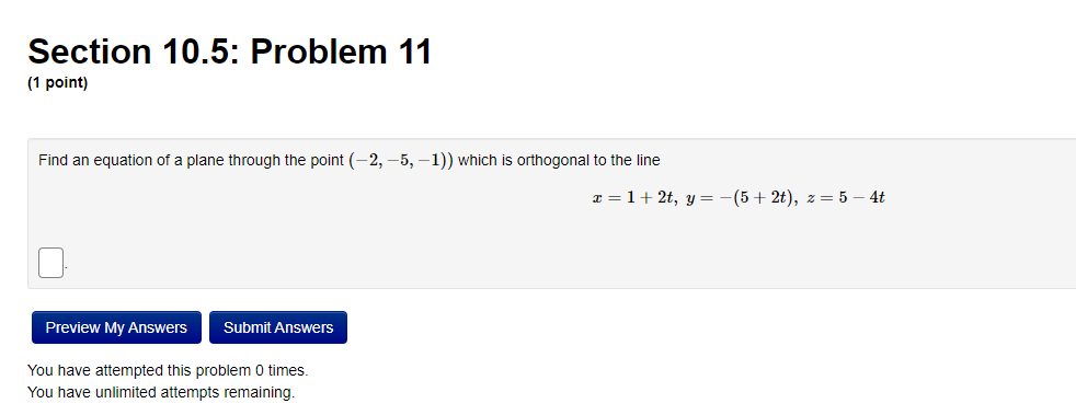 Solved Section 10.5: Problem 11 (1 point) Find an equation | Chegg.com